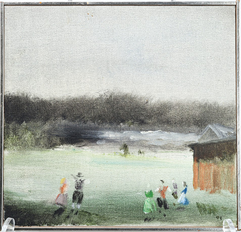 OLLE LINDGREN (FÖDD 1930). Olja på duk, "Dans i sommarnatt I" signerad ...