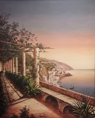 PATER ANDREAS BOSTEELS LARGE PAINTING OF THE AMALFI COAST. Art ...