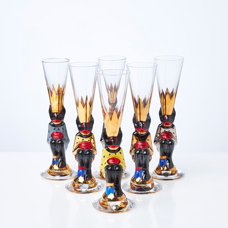 GUNNAR CYRÉN. A set of six “Devil glass” snapsglas, commemorative ...