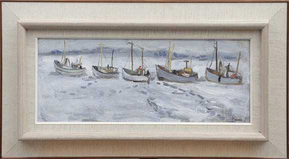 GUSTAF ADOLF FAHLE. OIL, on panel “Infrusna trawlerare fyrudden” signed ...