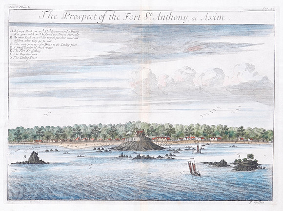 KOPPARSTCK, View of Fort St. Anthony at Axim, hand coloured, 17th ...