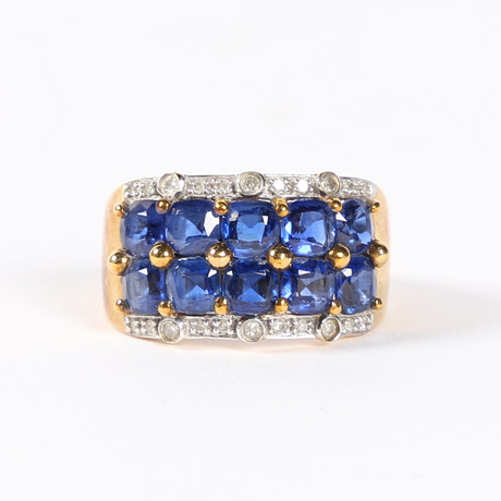 A 9 CARAT GOLD, BLUE PASTE AND DIAMOND CHIP CLUSTER RING. Jewellery ...