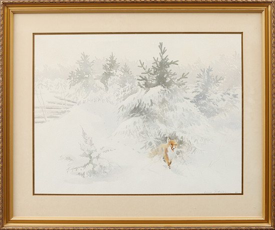 HENRY FREDRIKSSON. Räv i vinterlandskap, signerad och daterad -87 ...