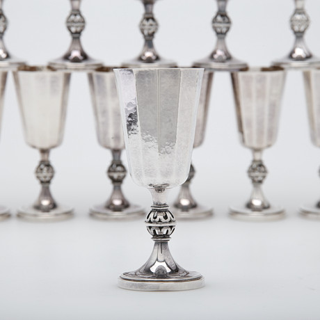 ERIC LÖFMAN. SNAPSGLAS, 12 delar, silver, 623 gram, Markströms, Uppsala ...