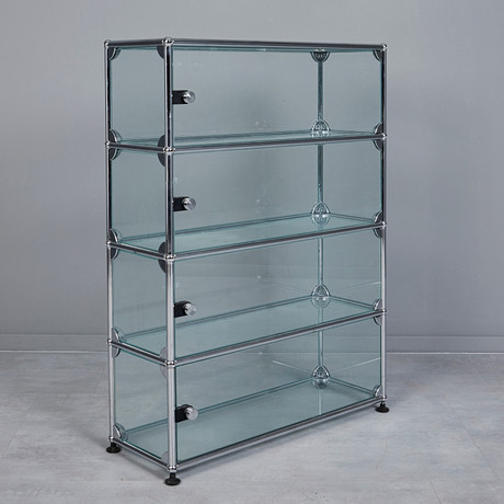 USM Haller, shelf/display cabinet, steel tube, chrome-plated, glass ...
