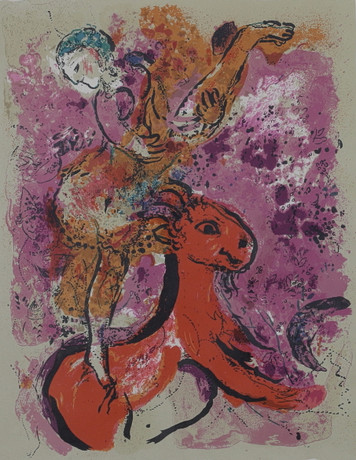MARC CHAGALL. EFTER. Litografiskt tryck, "L'écuyére au cheval rouge ...