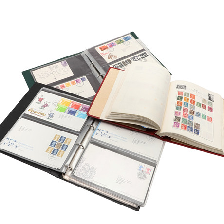 TWO ALBUMS OF FIRST DAY COVERS, AND A LIBERTY STAMP ALBUM. Coins ...