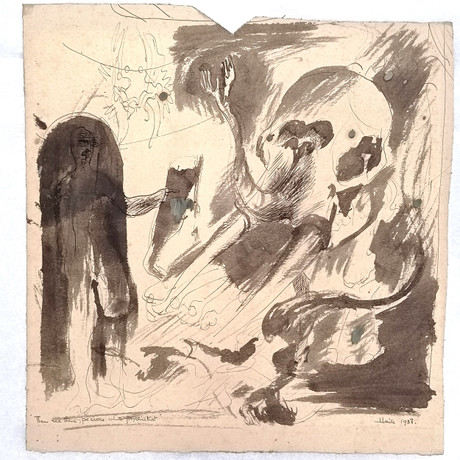 (THOMAS) SAMUEL HAILE ORIGINAL PEN AND INK WASH STUDY FOR 'THEN LIE ...