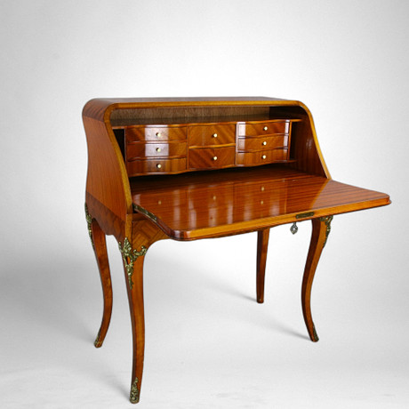 A rococo style secretary, mahogany veneer, bronze, intarsia, 20th ...