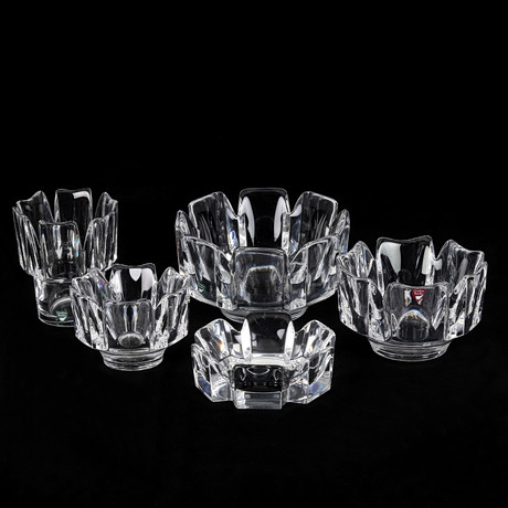 LARS HELLSTEN. 5 bowls, full crystal, Corona, labeled, Orrefors. Glass ...