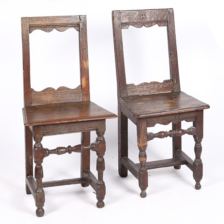 A NEAR PAIR OF 17TH CENTURY AND LATER OAK BACK STOOL. Furniture ...