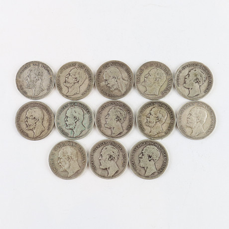 MYNT 2-kronor Oscar II, 13 stycken. Mynt, Medaljer & Frimärken - Mynt ...