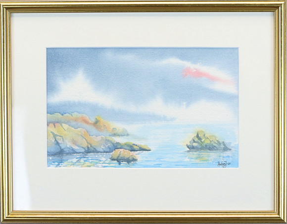 OIDENTIFIERAD KONSTNÄR. Akvarell, klippor och vatten, signerad, Anders ...