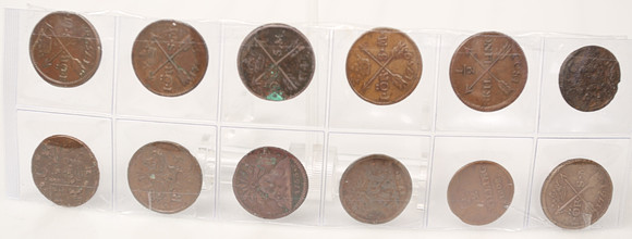 MØNTER, 12 stk. Kobbermønter, Sverige, med start Christina 1637, endnu ...