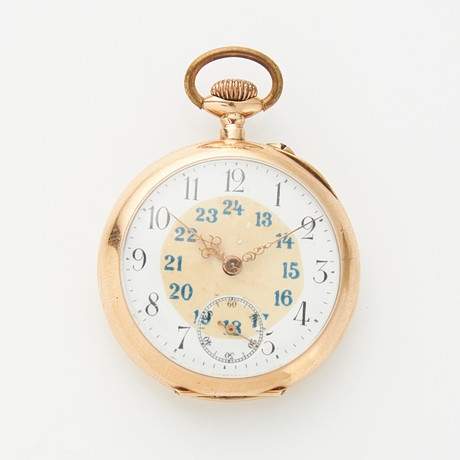 WOMEN'S POCKET WATCH, 14k gold, Arabic numerals, plastic crystal, inner ...