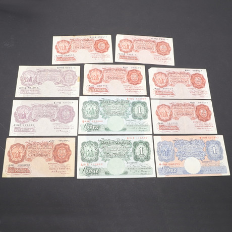 A COLLECTION OF BANK OF ENGLAND BRITANNIA ISSUE BANKNOTES. Coins ...
