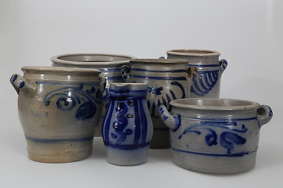 WESTERWALD POTS AND JUG, stoneware, 6 parts, Germany, 1900s. Ceramics ...