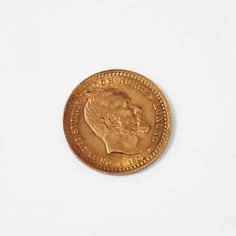 A 21.6k gold coin, SEK 5, Oscar II, King of Sweden and Norway, 1901 ...
