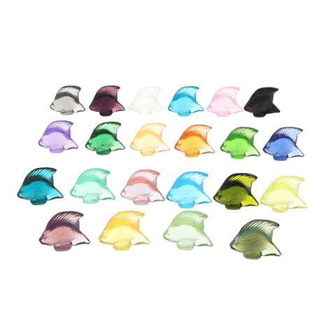 LALIQUE - SET OF COLOURED GLASS ANGEL FISH & LALIQUE DISPLAY CASE ...