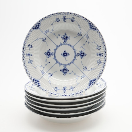 DEEP PLATES, 7 PCS, PORCELAIN, MUSSEL GROUND, NO. 565, ROYAL COPENHAGEN ...