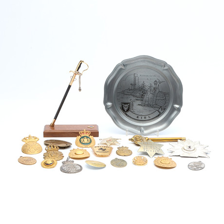 POLICE MEMORABILIA, 18+3 PIECES. Brass, tin, etc. Weapons & Militaria ...