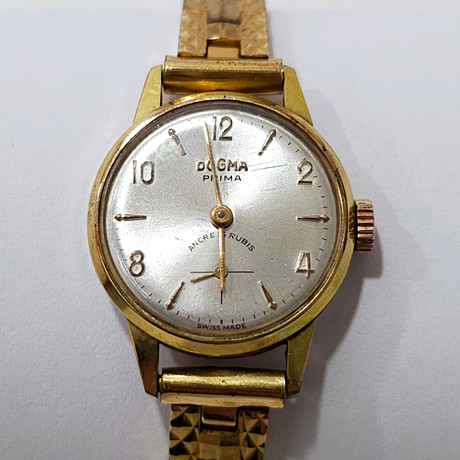 DOGMA FIRST. 60S WRISTWATCH IN YELLOW GOLD PLATING. Clocks & Watches ...