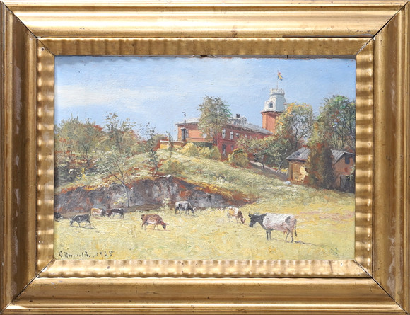 OLOF HERMELIN. Betande kor i landskap. Olja på pappannå, signerad och ...