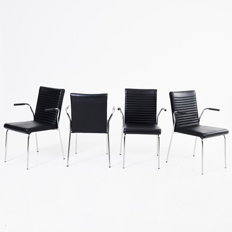 OLLE ANDERSON. “Quilt”, armchairs, 4 pcs., steel tube and black leather ...