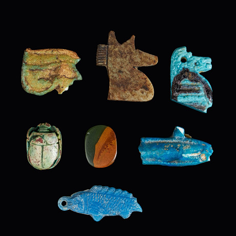 7 AMULETS, Egypt, Late Roman period, 663 BC-200 AD, upper part of god ...