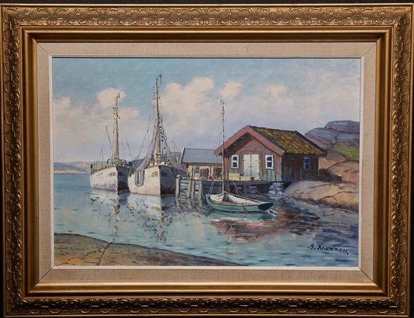 OIDENTIFIERAD KONSTNÄR. Olja på duk, signerad A. Nilsson. Konst ...