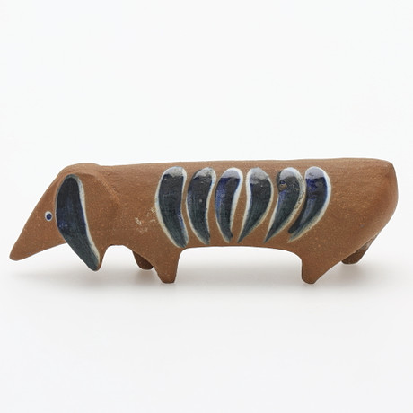 LISA LARSON. figurine, dachshund, “Lilla zoo”, stoneware, with label ...