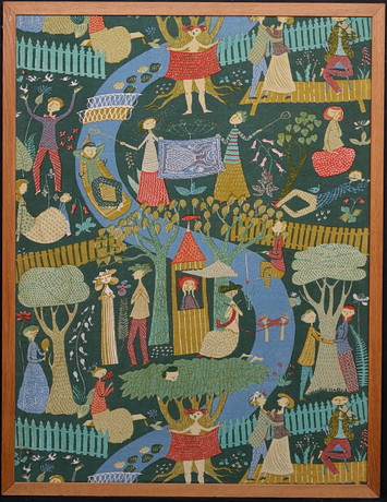 STIG LINDBERG. Textile board/upholstery fabric, “Lustgården”. Carpets ...