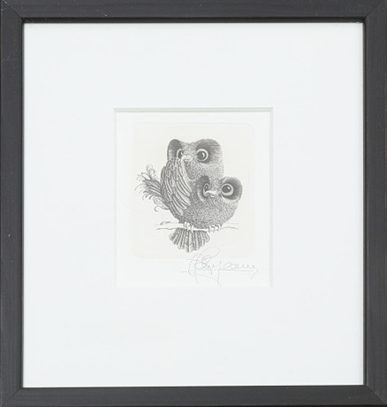 ALAIN JEANNE. etching, signed, owls. Art - Engravings & Prints - Auctionet