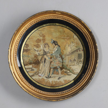 AN 18TH CENTURY CIRCULAR SILK AND EMBROIDERED PICTURE. Miscellaneous ...