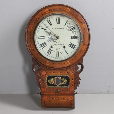 A VICTORIAN INLAID WALNUT DROP DIAL WALL CLOCK. Clocks & Watches - Wall Clocks - Auctionet