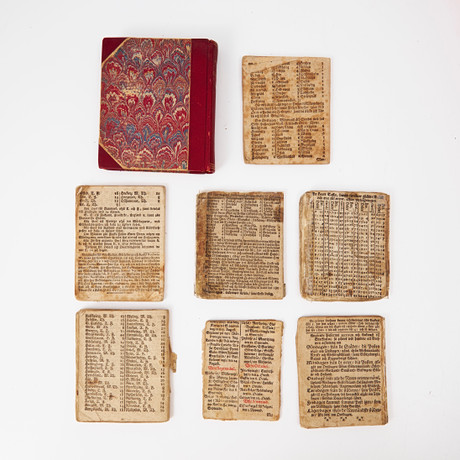 OLDER ALMANACS, 7, incl.. a 1669, 1707 and others; Key to the almanac ...