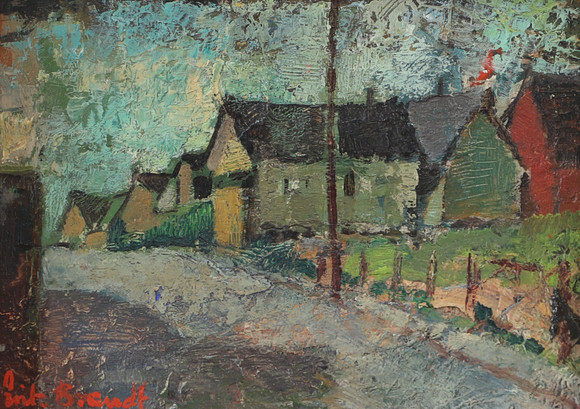 ERIK BRANDT. Bygatan with houses, oil on panel, signed. Art - Paintings ...