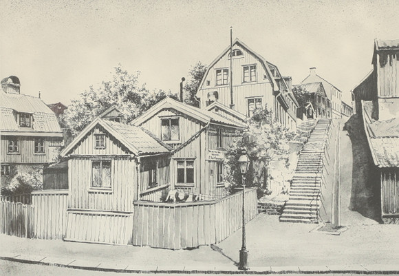 NILS-ERIK JOHANSSON. lithograph, street view with staircase, signed and ...