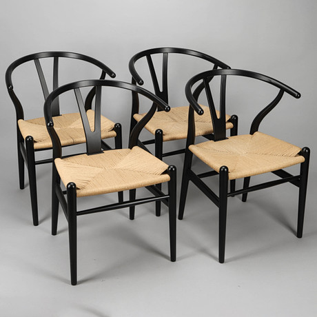 HANS J WEGNER. Stolar, 4 st "CH24", sk. Y-stolen, svartlackerad ek ...