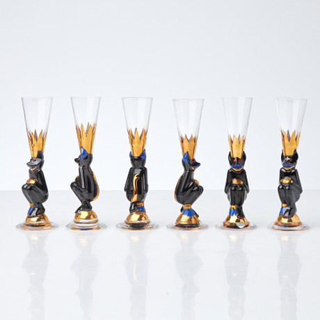 GUNNAR CYRÉN. SIX BLACK SNAPSGLAS, from the series “Nobel” also called ...