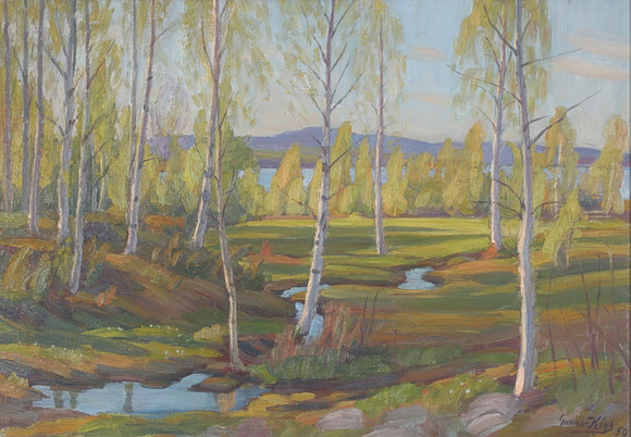 GUNNAR KLYS. "Majkväll vid Hillen Harnäs", olja på duk, signerad och daterad 50. Konst - Måleri ...