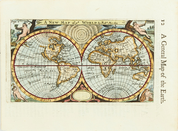 MORDEN'S CHARMING MINIATURE WORLD MAP, A New Map of ye World, ca 1680 ...