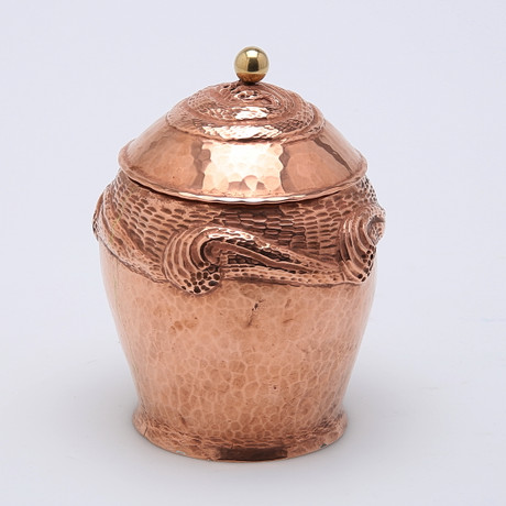 A hammered copper jar with lid, Art Nouveau style, early 20th century ...