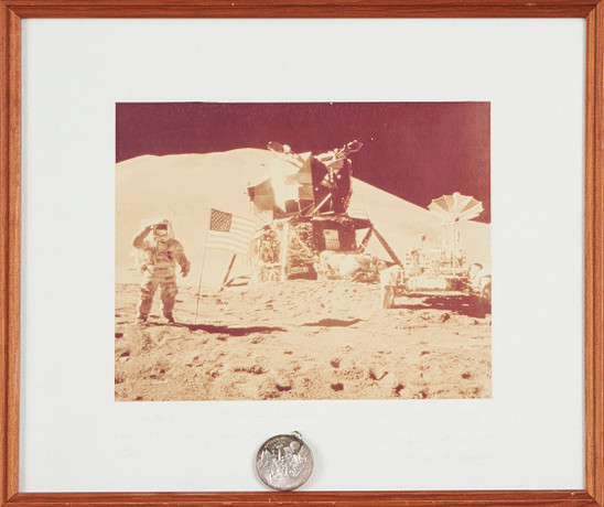 Medal (silver) and photograph, Apollo 15, commemorating the 1971 moon ...