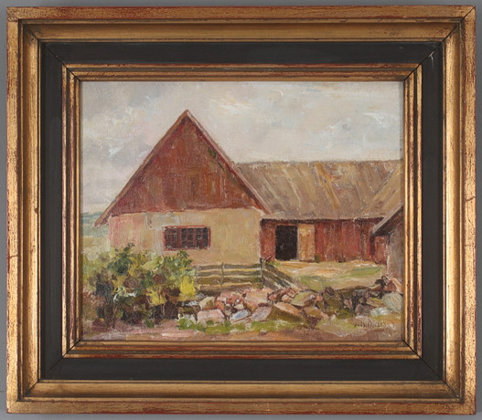 JOHAN BLADH. Gårdsmoitv, olja på duk, signerad och daterad 1936. Konst ...