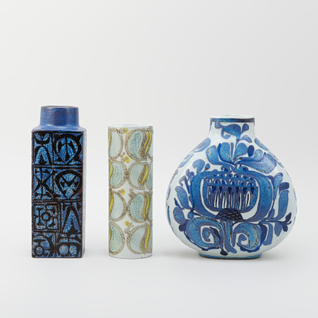 VASER, 3 stycken, fajans, Royal Copenhagen, Aluminia Fajance, bl a Nils ...