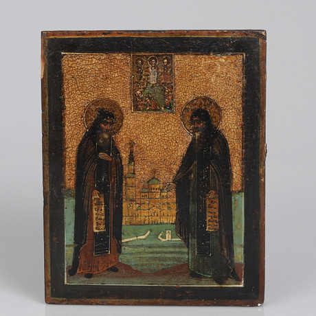 A 19th century Russian painted wooden icon of two saints. Tribal art ...
