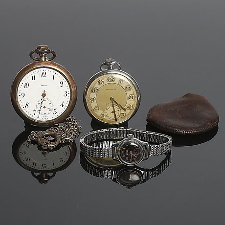 WRIST WATCH "Erco" and POCKET WATCH, 2 pcs, "Hercules" and "Invar ...
