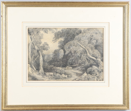 CORNELIUS VARLEY (1781-1873). FOREST LANDSCAPE WITH CATTLE. Art ...
