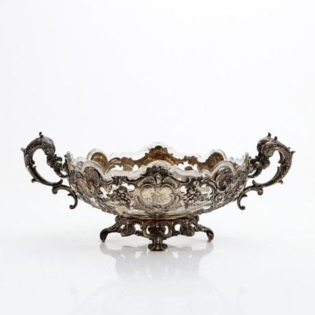 BOWL. Silver with glass insert. Neo-Rococo, later part of the 19th ...